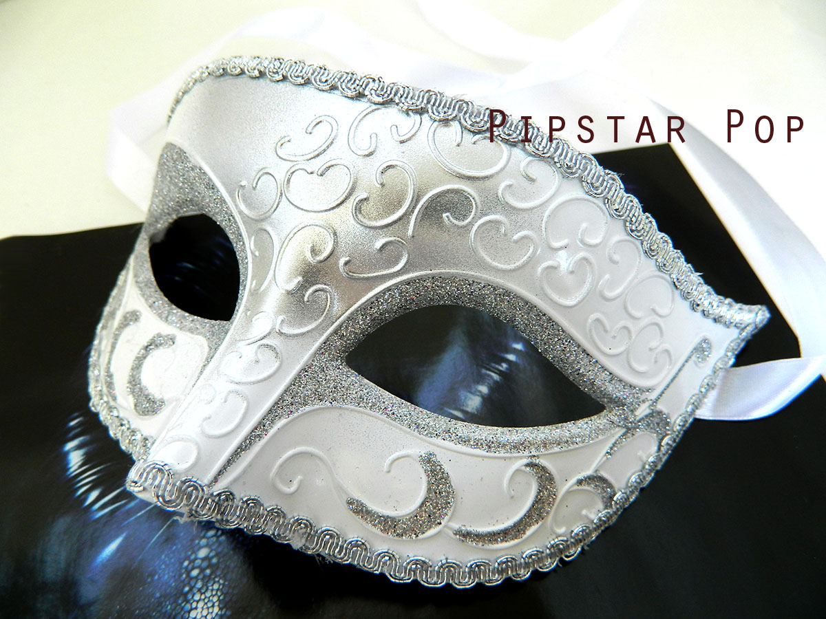Silver White with silver trim masquerade mask with hand applied glitter ...