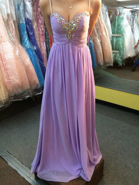 lilac prom dresses,Lilac A-line Spaghetti Straps Floor-length Chiffon ...