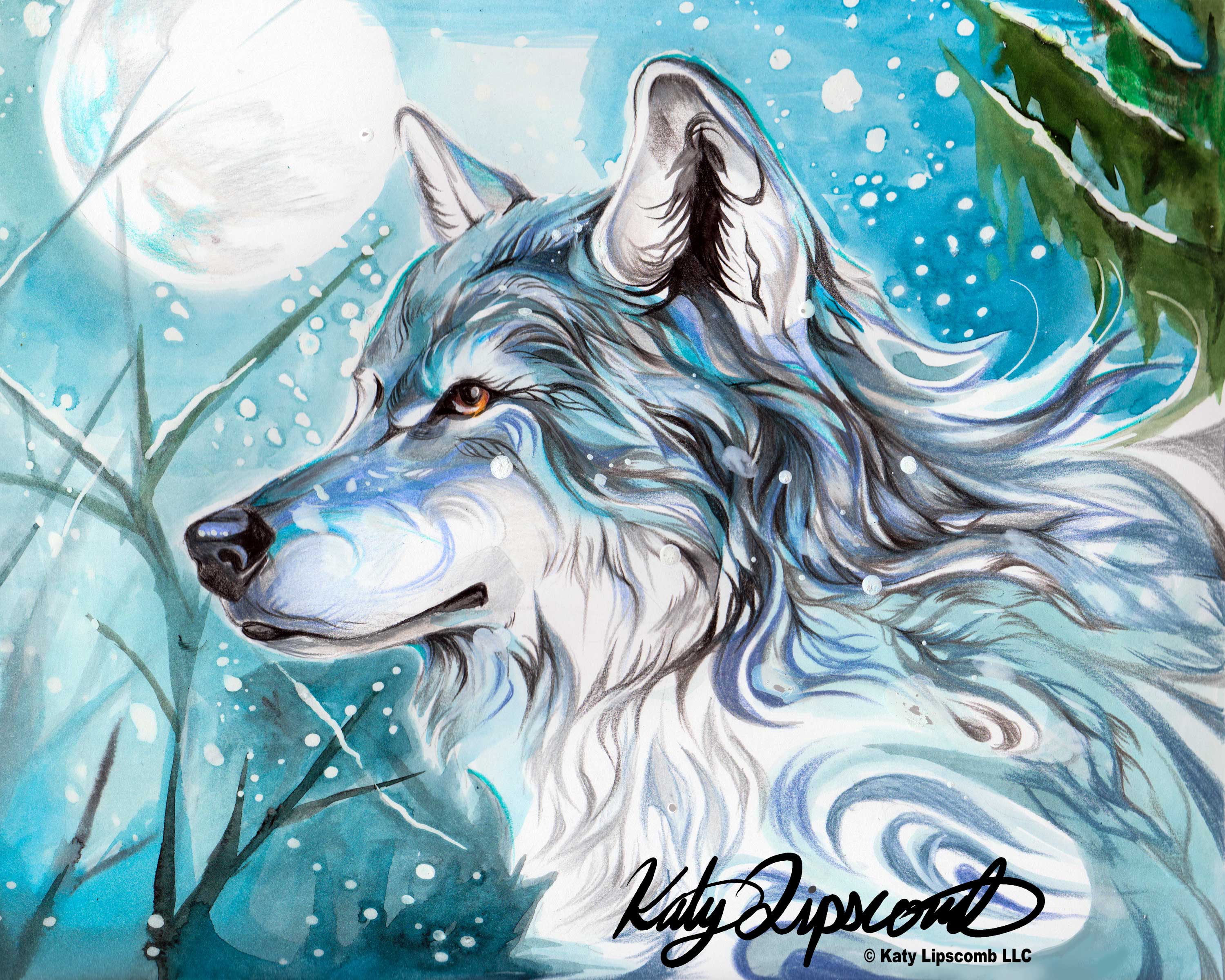 Blue Winter Wolf - Print · Katy Lipscomb · Online Store Powered by Storenvy