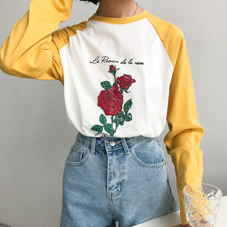 Retro Rose Printed Long Sleeve T-shirt on Storenvy