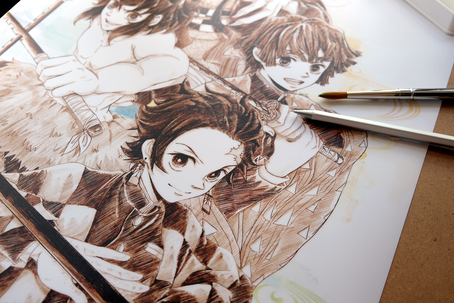 Kimetsu no Yaiba Sketch Anime Poster - Tanjiro / Nezuko / Zenitsu ...